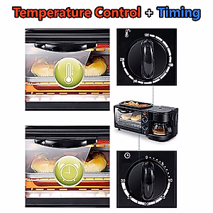 Multifunction Breakfast Station 3 In 1 Toaster Mini Oven With Coffee Maker With Glass Lid & Griddle For Home Breakfast Bread Pizza Egg Coffee Cooking