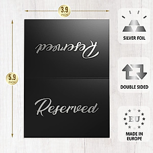 10 Pack Black Reserved Table Signs for Wedding - Silver Foil Reserved Seating Signs for Wedding Chairs - Church Pews - Double Sided Cardstock Reserved Signs for Tables - Table Tent Reservation Cards