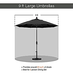 California Umbrella 9' Round Aluminum Market Umbrella, Crank Lift, Auto Tilt, Bronze Pole, Black Olefin