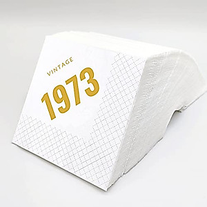 SharkBliss Vintage 1973 50th Birthday Cocktail Napkins, 100 Pack Gold Vintage 1973 50th Birthday Paper Cocktail Beverage Napkins in Bulk for His Her Fifty 50th Birthday | 2-Ply, 5x5" (Vintage 1973)