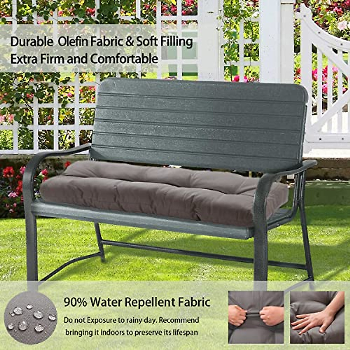 FUNHOME Waterproof Non-Slip Garden Patio Bench Seat Cushions, Outdoor Bench Cushion, Porch Swing Cushions, Long Pad Cushion Seat,45x18 Inch-Granny Grey