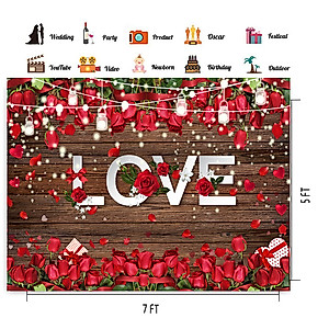 CHAIYA 7X5ft Mother's Day Backdrop Valentine Day Brown Wood Flower Love Heart Background Wedding Bridal Shower Party Decor Banner Valentine's Day Party Decoration CY-257