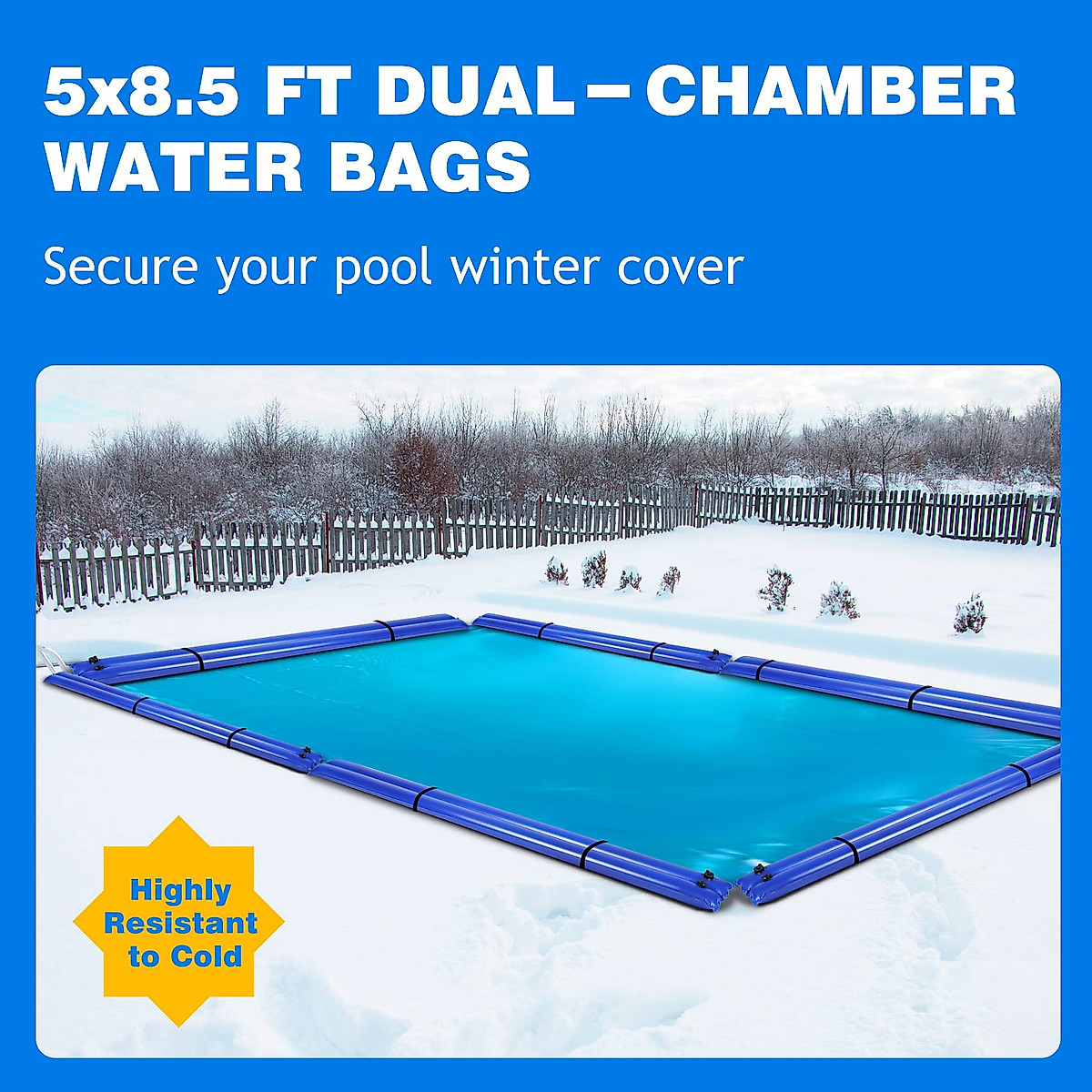 8.5 Ft Double Chamber Pool Water Bags, Water Tubes | Pool Cover Weights for Inground Pool Cover, Extra Durable 0.4mm PVC Water Weight Bags with Screw Caps, Winter Pool Bags for Closing Kit -5 Pack