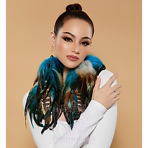 Fashmorous Feather Earrings Blue Feather Earrings for Women Bohemian Feather Earrings for Women Dangle