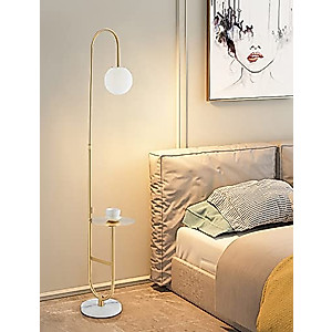 Michideco Floor Lamp with Shelf, Functional Bedside Lamp with Marble Table for Bedroom, Living Room or Office (with Mable Table)