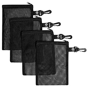 PALTERWEAR Mesh Zipper Bag with Clip - Set of 4 (Black, 6 x 8 inch)