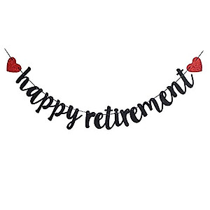 Black Happy Retirement with Two Red Hearts Banner, Vintage Garland for Retirement Party Sign Decorations