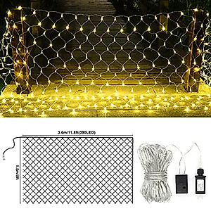 Yeghujar Christmas LED Net Lights, 390 LED 11.8ft x 5ft 8 Modes Mesh Fairy String Lights, Xmas Decorative Lights for Christmas Trees, Bushes, Weddings, Garden, Indoor Outdoor Decorations (Warm White)