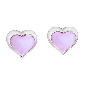 AeraVida Trendy Barbie Pink Heart Mother of Pearl.925 Sterling Silver Stud Earrings