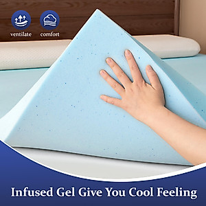 AMICLIBER 2 Inch Full Memory Foam Mattress Topper, Cooling Gel Infused Mattress Pad, Ventilated Bed Topper for Pressure Relief Back Pain, CertiPUR-US Certified-Blue