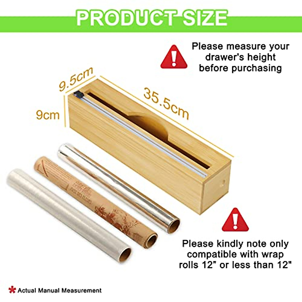 Ziplock Bag Organizer, Wrap Dispenser with Cutter, Plastic Wrap, Aluminum Foil and Wax Paper Dispenser for Kitchen Drawer, Bamboo Roll Organizer Holder