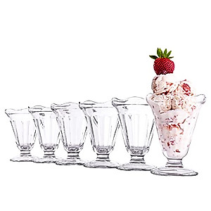 Vikko 7.5-Ounce Footed Ice Cream Cups, Classic Sundae Style Glass Cups, Thick and Durable, For Sundaes, Milkshakes, Ices, Desserts, Set of 6 Dessert Glasses 3.8” x 5”