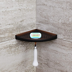 Questech Decor Shower Footrest, Wall Mounted Corner Shower Shaving Shelf, Lugged for New Construction, Shower Corner Shelf for Tiled Walls, 5 Inch Metro Lugged, Oil Rubbed Bronze