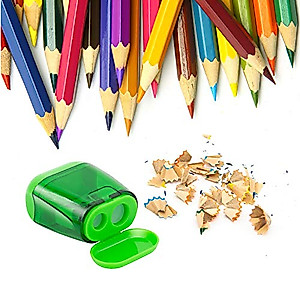 KIDMEN Manual Pencil Sharpeners,2 Holes Compact Sharpener with Lid for Kids, School and Office-12 Pack