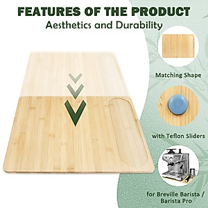 UPGRADED Oversize Bamboo Appliance Slider for Breville Barista Espresso Machine 870/878 - Under Cabinet Sliding Tray Caddy for Breville Barista/Barista Pro, Coffee Maker Mover for Kitchen Countertop