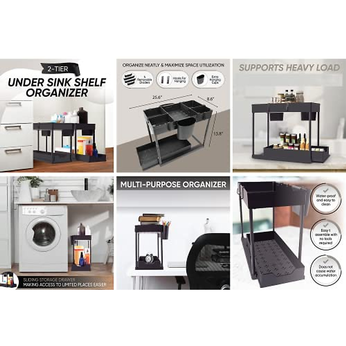 SOLIUM STAR Under sink organizer 2 Pack - Bathroom storage - Kitchen sink organizer - Bathroom cabinet organizer - Under sink organizers and storage - Bathroom sink organizer - Under sink storage