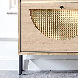 Shoe Storage Cabinet, Wekity Rattan Shoe Cabinet with 2 Flip Drawers, Shoe Storage Organizer for Heels Slippers Boots, Wood Narrow Free Standing Shoe Cabinet for Entryway Hallway 6X23X31 Inch (Nature)