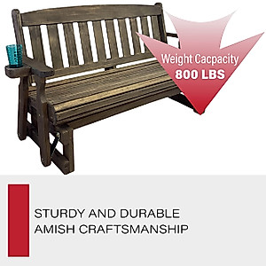 Amish Heavy Duty 800 Lb Mission Pressure Treated Porch Glider with Cupholders (4 Foot, Dark Walnut Stain)