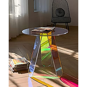 KSacry Acrylic Coffee Tables Modern Accent Night Stand Iridescent Table Coffee Table Side Table Round End Table Modern Chic Desk-Living for Office Home Decor (3 Legs Style, 15.7"L X 15.7"W X 17.7"H)