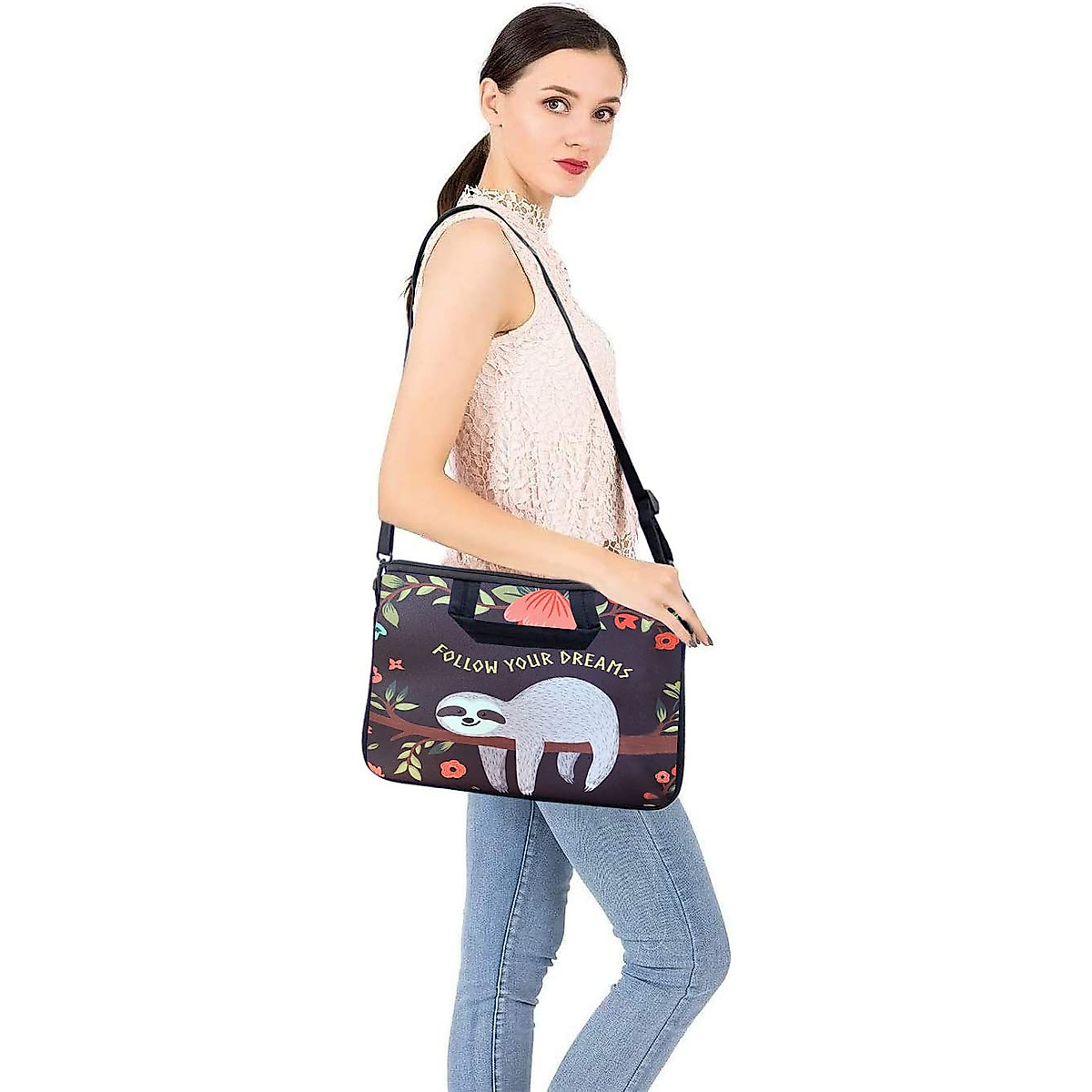 RICHEN 11 11.6 12 12.5 13 inches Laptop/Chromebook/Notebook PC Messenger Bag Tablet Travel Case Neoprene Handle Sleeve with Shoulder Strap (11-13.3 inch, Sloth)