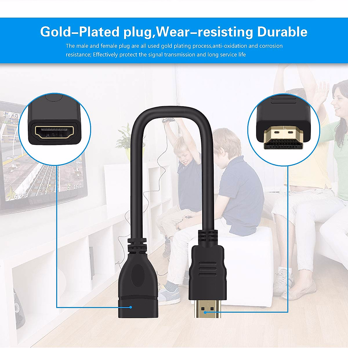 LANMU HDMI Extender, HDMI Extension Cable Male to Female 18Gbps High Speed 4K Extender Cord Adapter Compatible with Roku/Fire TV Stick,Chromecast, PS4/PS5,Nintendo Switch (1FT, 2Pack)