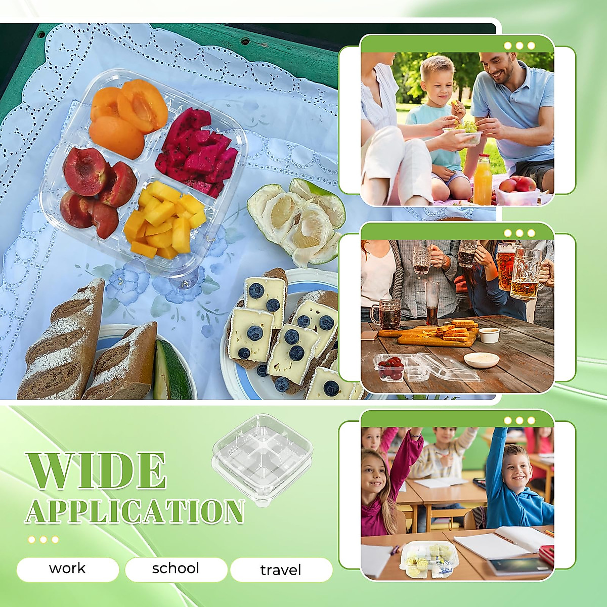 ISUSSER 40 Pack Clear Bento Snack Food Containers, 4 Compartment Meal Prep Containers with Lids for School and Work