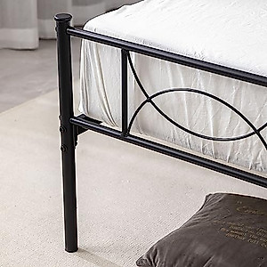 Black Metal Bed Frame Queen Size with Headboard Modern Platform Bed Sturdy and Easy Assembly No Box Spring Needed