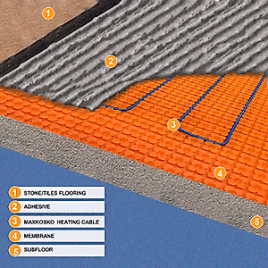 Electric Heated Floor Cable Underfloor Heating System Kit with Cable Guide，Alarm Monitor for Indoor Installation 120V,50 Sqft