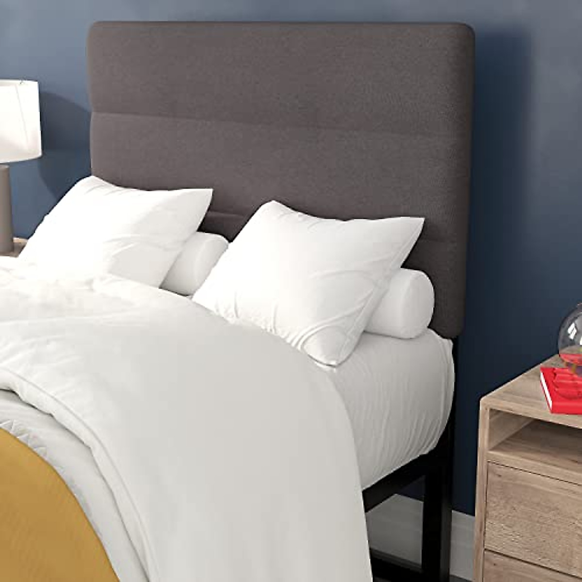 Flash Furniture Paxton Upholstered Headboard - Channel Stitched Gray Fabric Upholstery - Twin - Adjustable Height from 44.5" to 57.25" From Floor
