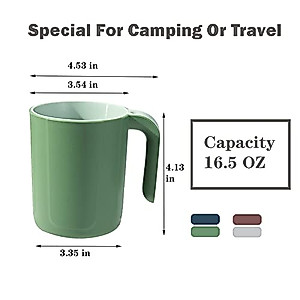 GEJIA Plastic Reusable Coffee Mugs with Handles，Stackable Unbreakable Coffee Cups Set of 4-16.5 Ounce Cups for Cocoa, Milk, Tea or Water, Drinking Cup for Kids & Adult, Dishwasher and Microwave Safe