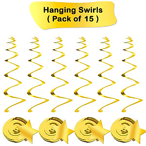 Shiny Gold Star Hanging Swirls - Pack of 30, No DIY | Oscar Party Decorations | Gold Star Decorations for Party | Golden Birthday Decor | Gold Star Party Decorations | Hollywood Party Decorations