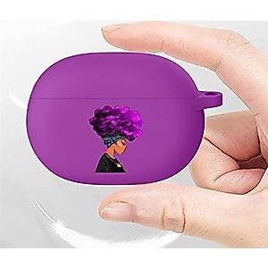 Black Girl Beats Studio Buds Case Soft Silicone - African American Case Cover Protective for Beats Studio Buds Charging Case 2021 Women (Purple Hair Black Girl)