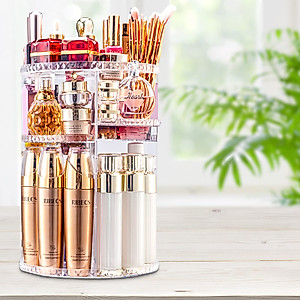 sanipoe 360 Diamond Rotating Makeup Organizer, Large Capacity Detachable Spinning Cosmetics Storage Shelf, Lazy Susan Organizer for Countertop and Bathroom, Clear