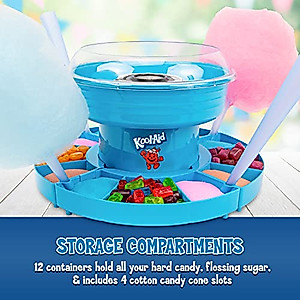 Nostalgia Kool-Aid Countertop Cotton Candy Maker with Lazy Susan Includes 2 Reusable Cones, Sugar Scoop, Extractor Head Works With Any Hard Candies or Flossing Sugar (Blue)