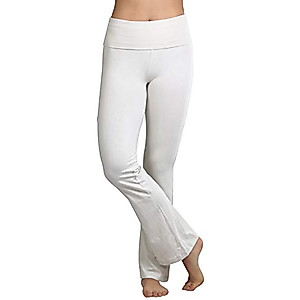 ToBeInStyle Women’s Premium Comfortable Cotton-Blend Fold Over Flared Yoga Pants Leggings - Bone - X-Large