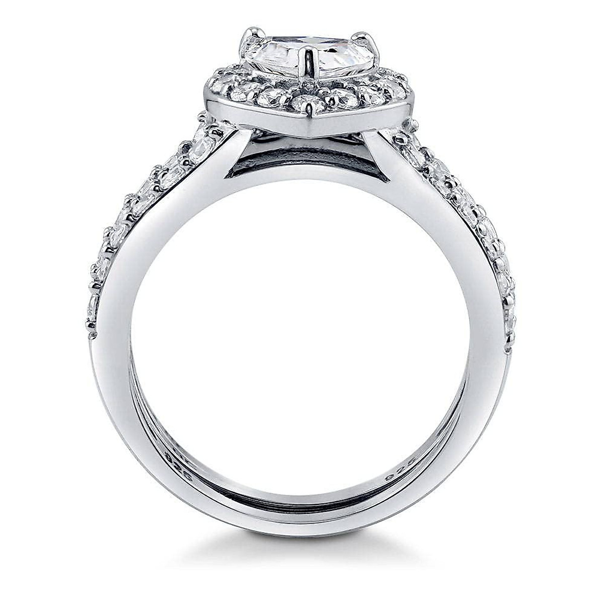 BERRICLE Sterling Silver Halo Wedding Engagement Rings Cubic Zirconia CZ Heart Insert Ring Set for Women, Rhodium Plated Size 5