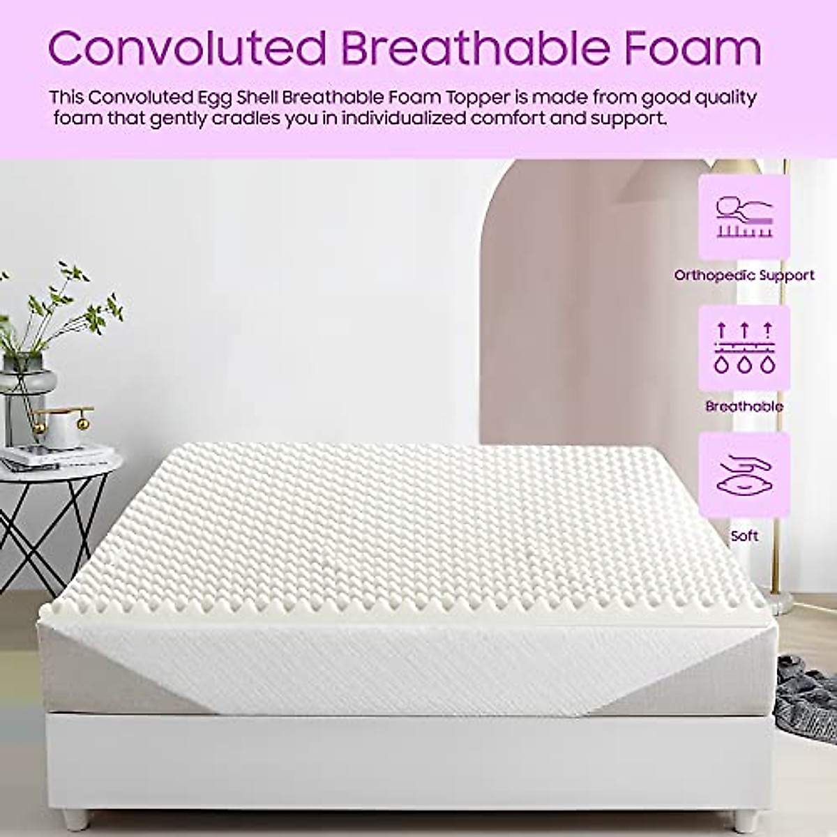 Mayton Convoluted Egg Shell 1-inch Breathable Foam Bed Topper | Makes Mattresses Comfortable and Relaxing, Provides Faster Pain Relief, and Provides Orthopedic Beneficial Support, Twin, White