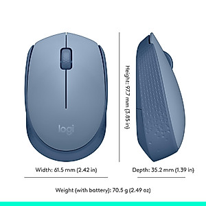 Logitech M170 Wireless Mouse for PC, Mac, Laptop, 2.4 GHz with USB Mini Receiver, Optical Tracking, 12-Months Battery Life, Ambidextrous - Blue Grey