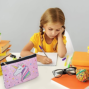 WERNNSAI Makeup Bag - Reversible Sequin Cosmetic Bag Sparkly Pink Zipper Vanity Toiletry Bag Pouch Purse for Girls Women Travel Birthday Christmas Gift