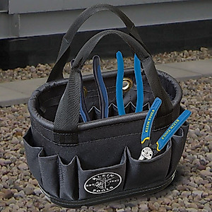 Klein Tools 5144BHB14OS Hard-Body Bucket, Aerial Oval Tool Bucket with Drain Holes, 29 Pockets