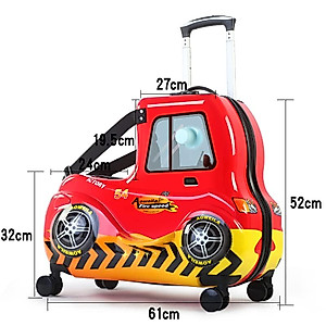 AO WEI LA OW Kids Ride-On Luggage with Wheels Suitcase Fits to Toddler Aged 3-12 Years old （Red Car Checked-Large 25-Inch