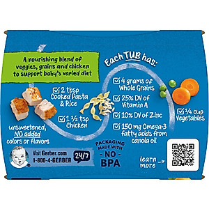 Gerber Mealtime for Baby 2nd Foods Power Blend Baby Food Tubs, Nourishing Blend of Veggies, Grains & Beef, Pureed Baby Food (Pack of 4, Chicken Noodle)