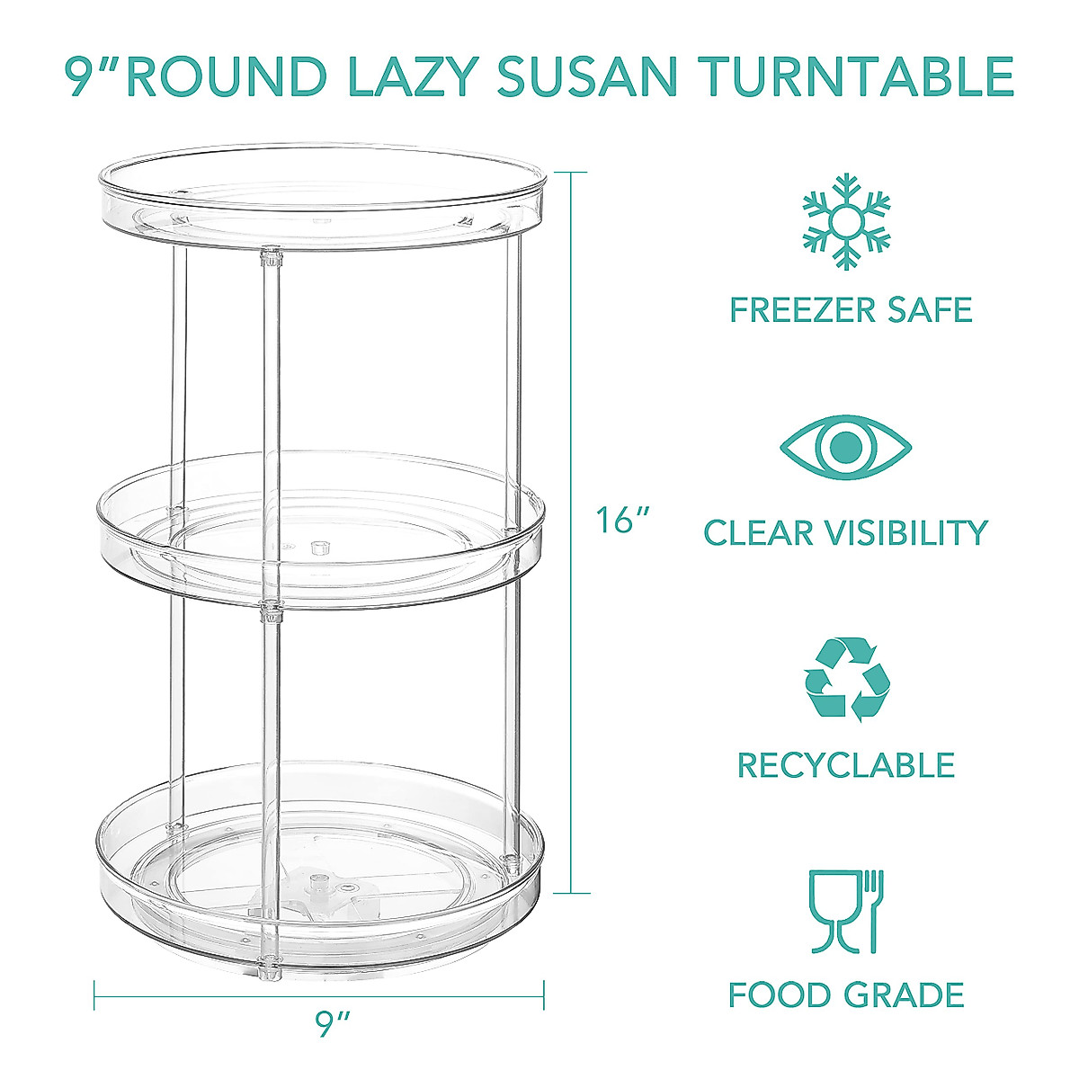 URALFA 3 Tier Bathroom Lazy Susan Organizer, 9 Inch Clear Rotating Makeup Organizer for Vanity, High-Capacity Acrylic Skincare Organizers 360 Rotating Tray for Countertop, Pantry, Kitchen, Cupboard