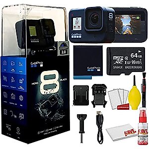 GoPro HERO8 Black Digital Action Camera - Waterproof, Touch Screen, 4K UHD Video, 12MP Photos Live Streaming, Stabilization - with Cleaning Set + 64GB Memory Card and More - Starter Bundle