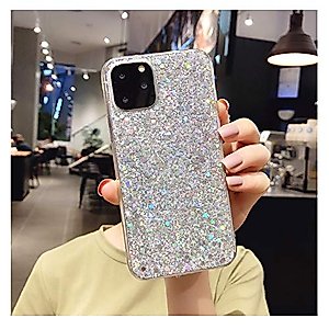 Winzizo for iPhone 12 Case and iPhone 12 Pro Case Gel Clear Glitter Sparkle Bling Women Girls Cases Cute Rubber Slim Soft Silicone TPU Shockproof Drop Phone Protective Cover 6.1 inch (Silver)