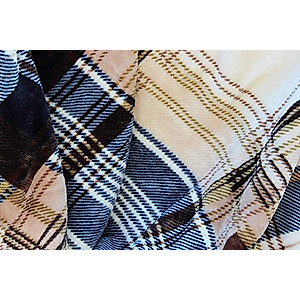 Tache Winter Cabin Blue Tan Farmhouse Super Soft Micro Fleece Tartan Plaid Plush Lightweight Throw Blanket, 66x90, Twin Size