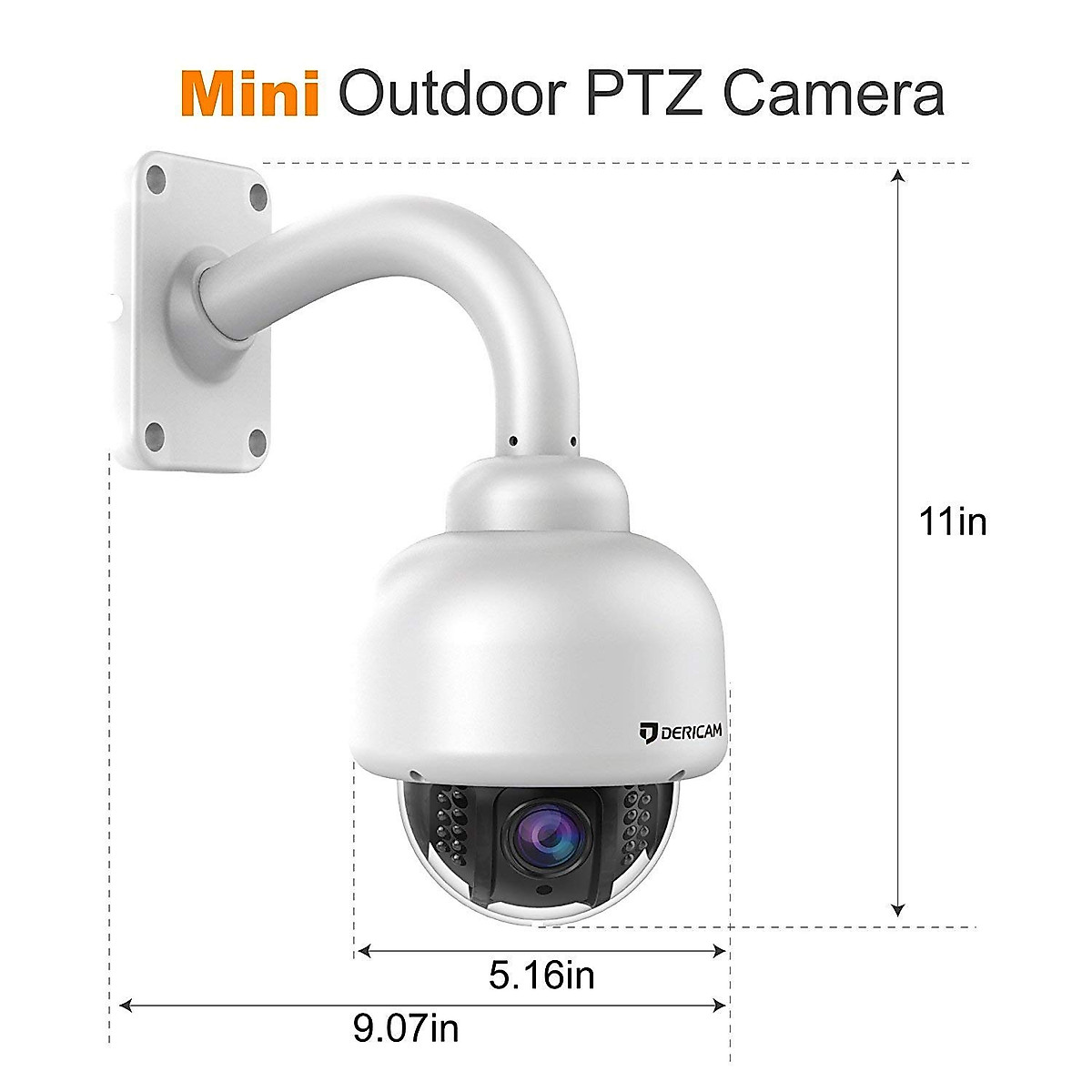 Dericam Wireless Security Camera Outdoor, WiFi PTZ Camera, 1080P Full HD, 4X Optical Zoom, Pan/Tilt/Zoom, Night Vision, Pre-Installed 32GB Memory Card, Motion Detection