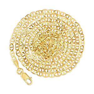Ioka - 14K REAL Yellow Solid Gold 2.5mm Flat Mariner Chain Necklace with Lobster Clasp - 22"