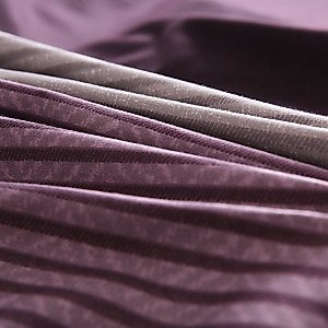 Tenghe Stripe Colorblock Print 3 Pcs Duvet Cover Sets Soft Reversible Bedding Cover Brushed Microfiber Full Queen Size(King,Purple Stripe)