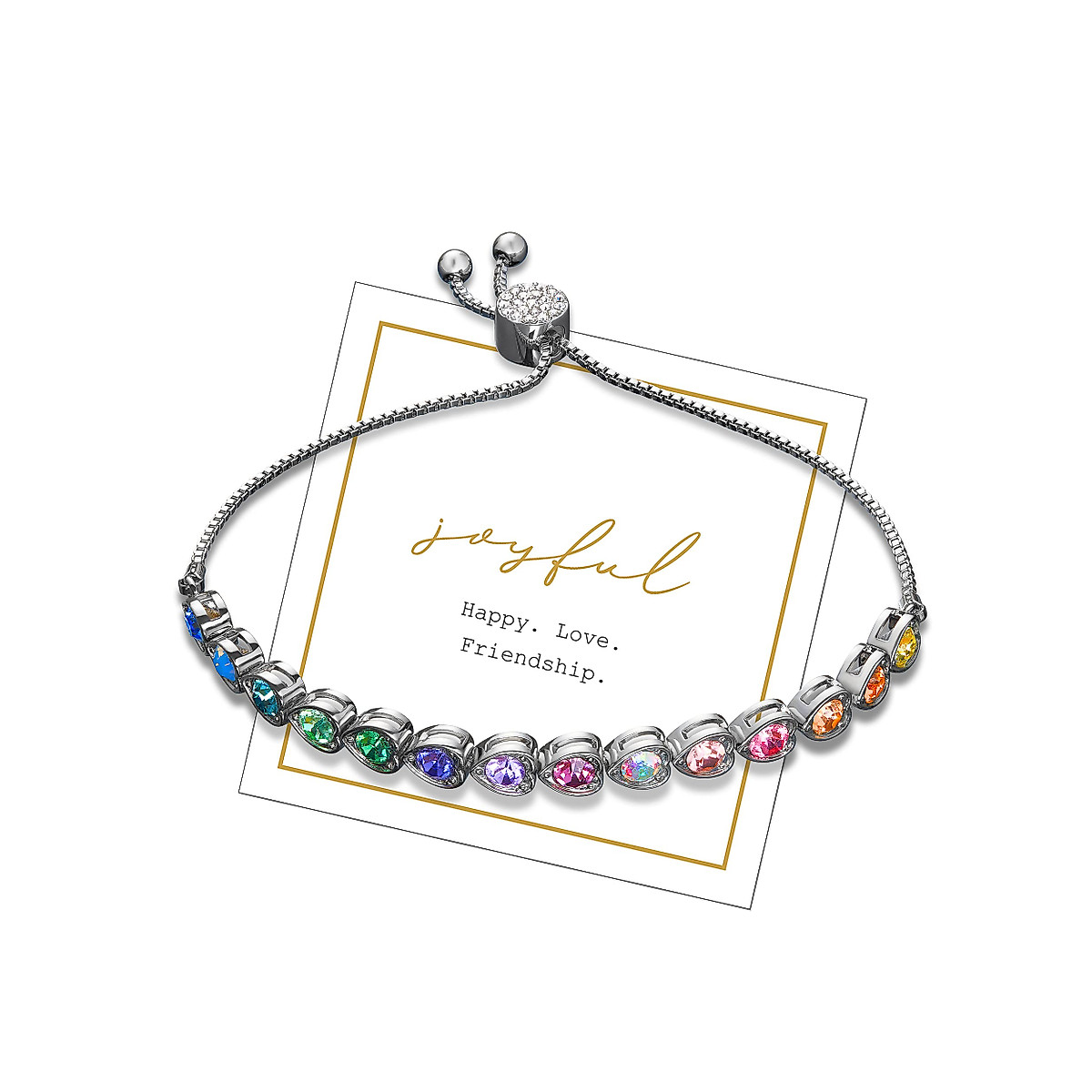 INSPIRED VOICES Easy Slider Adjustable Bracelets - Lariat Tennis Bracelets for Women, Rhinestone Bracelets for Women - Blue Bracelet, Pink Bracelet, Purple Bracelet & More (Heart - Multicolor)
